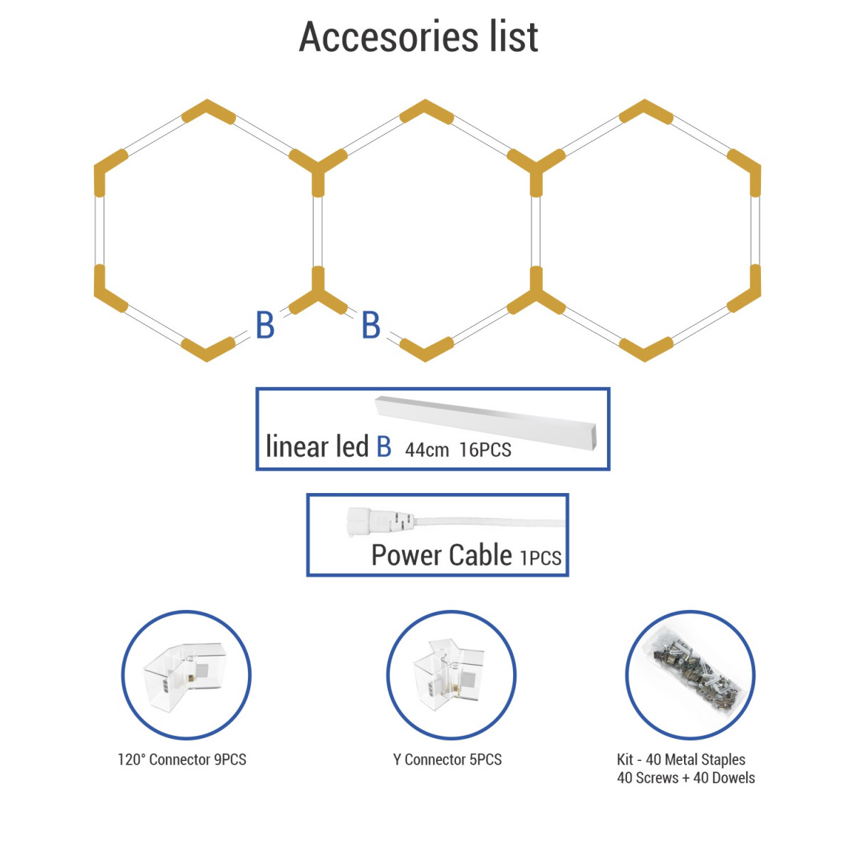Luz LED hexagonal/Panal de abeja - 6500K - 3 hexágonos - 440cm