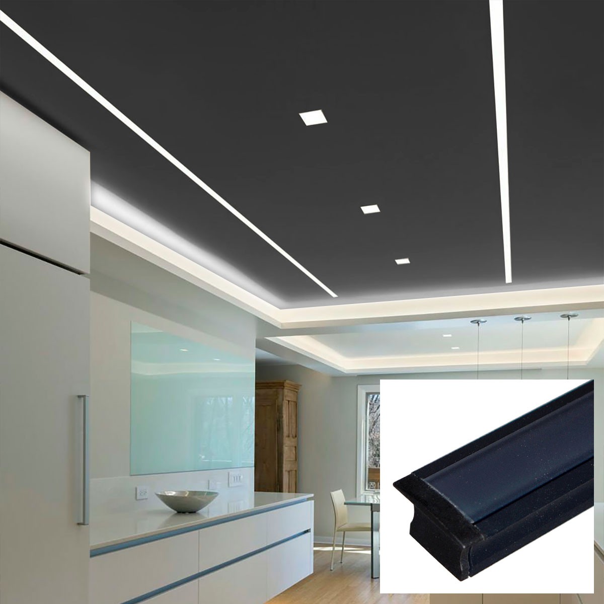 Perfil de aluminio empotrable para tira LED con difusor - 2 tapas ...