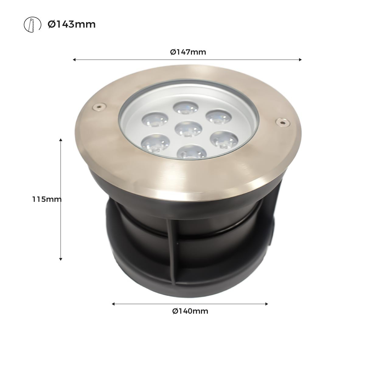 Baliza LED empotrable en suelo 7W -Blanco cálido - Ø15cm- IP67