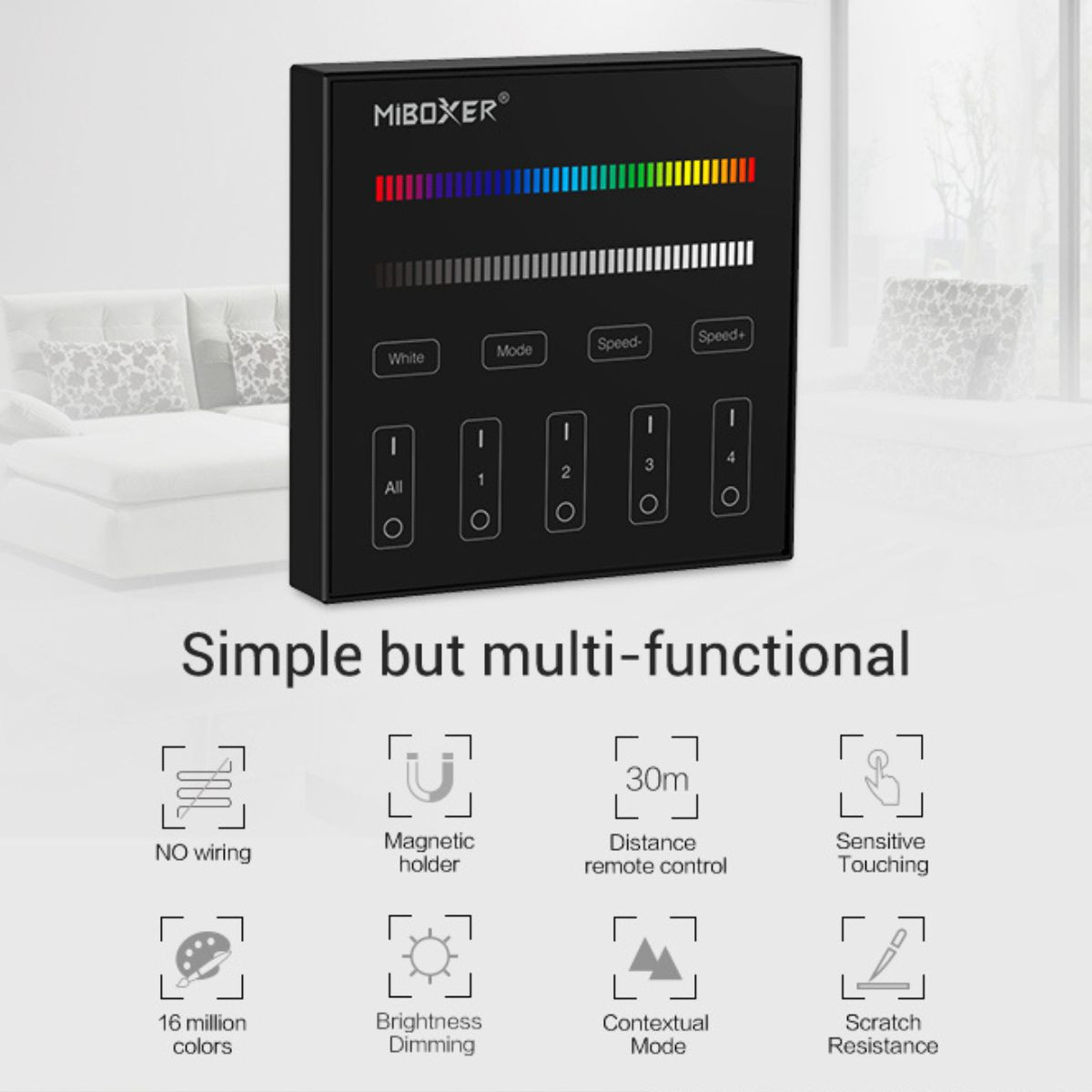 Panel de control táctil RGB y RGBW - 4 zonas - Negro - Milight