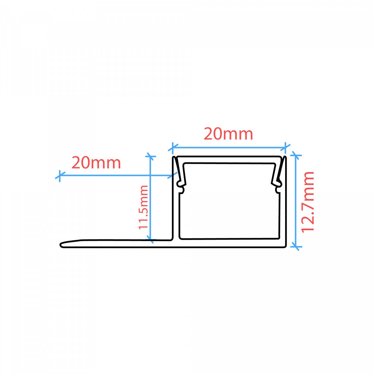 Perfil tira LED integración / trimless - Una aleta - 11x20mm - Con ...