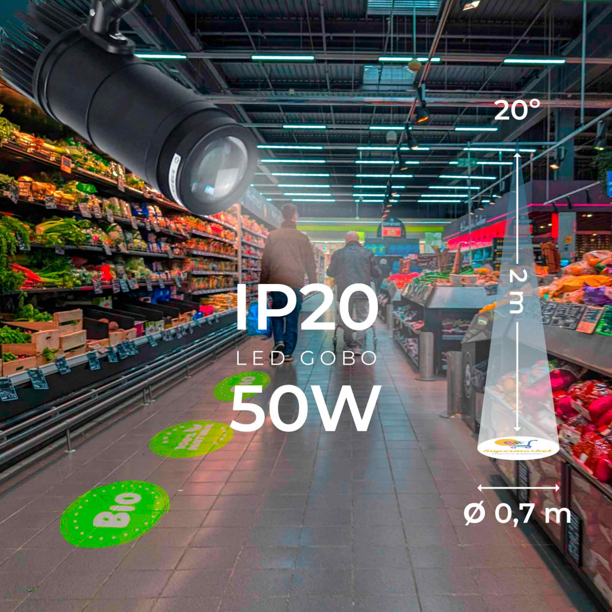 Proyector de logos LED GOBO 50W fijo interior - Óptica 20° - IP20