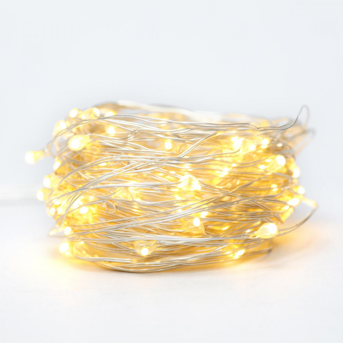 Guirnalda solar en alambre plateado - IP44 - 100 luces - Blanco cálido ...