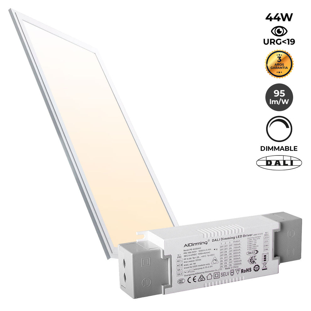 Recessed LED Panel 120X30cm - Dimmable DALI - 44W - UGR19 - IP40 ...