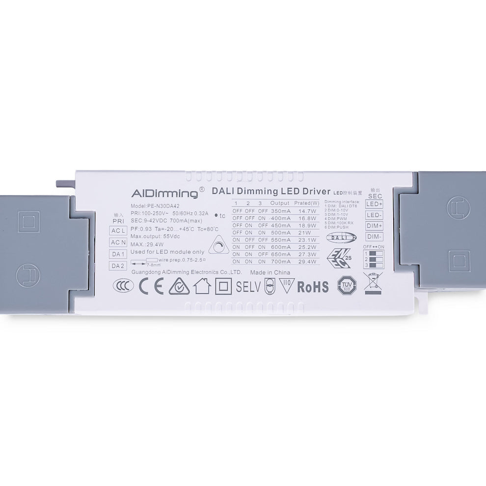 DALI dimbare driver + 1/0-10V + PUSH - 9-42V DC - Meerstroom (350-700mA ...