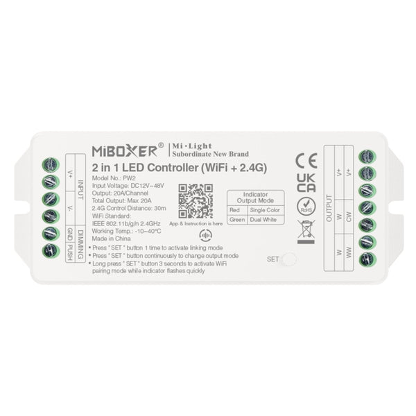 2 in 1 LED strip controller - Monocolor/Dual White - 12/48VDC - 20A - 2 ...