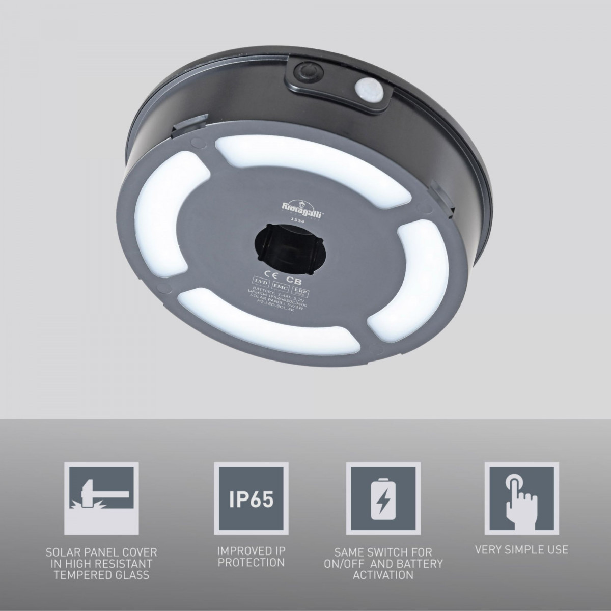 Solar Gartenwandleuchte „BISSO/ROSETTA“ mit PIR-Melder - 2 Betriebsmodi ...