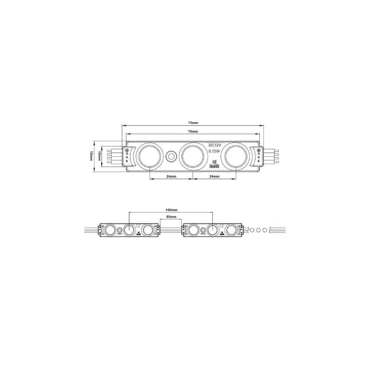 Buy Chain of 20 RGB LED Modules for signage 12V-DC IP 67 140º.