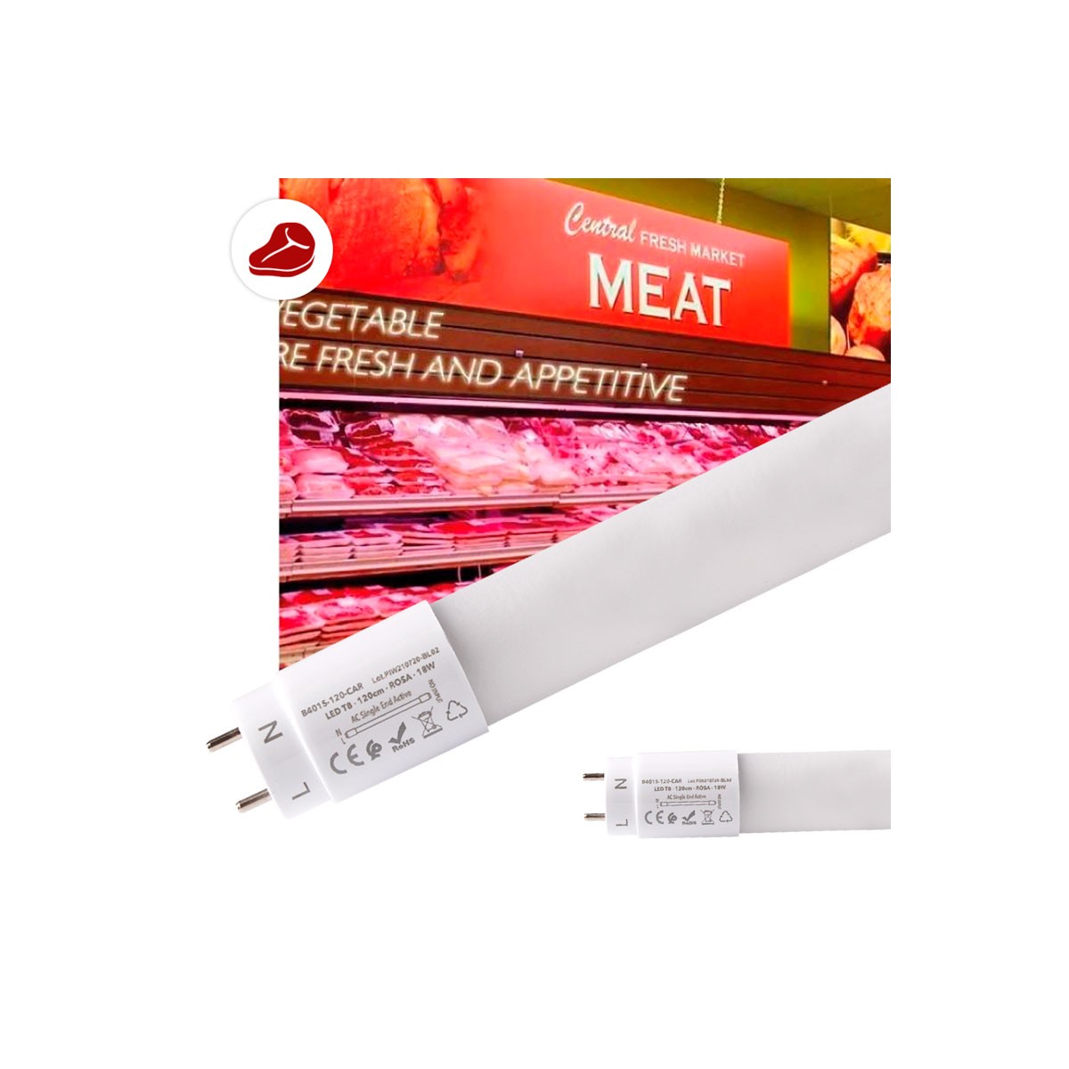 LED T8 butcher's shop tube 120cm 18W | Butcher's Shop Lighting