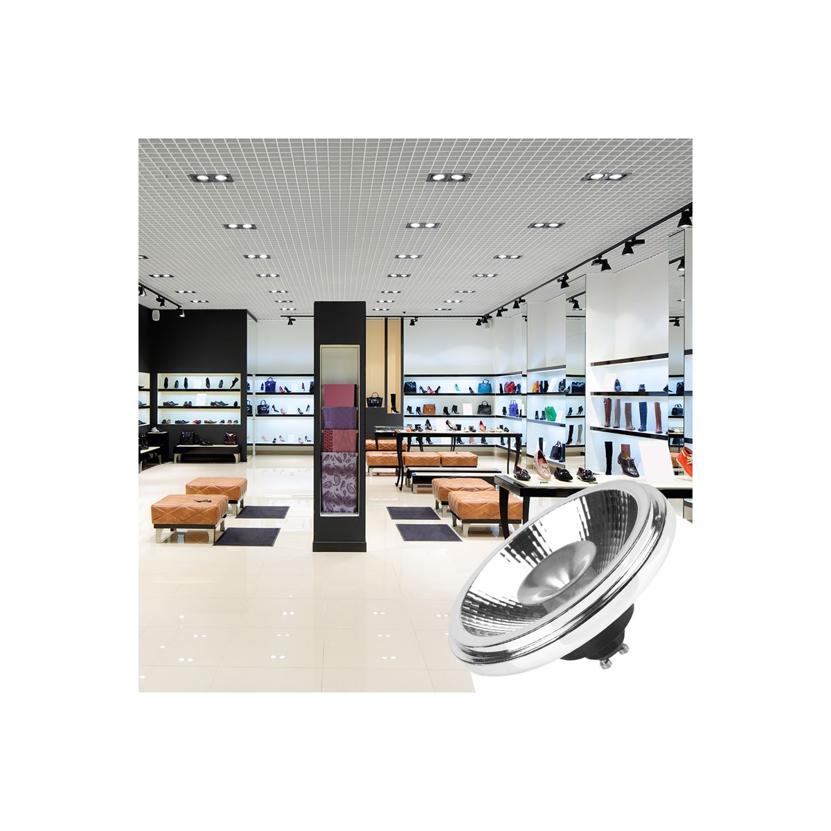 Pack LED Track Spotlight Single Phase + LED Bulb AR111 GU10