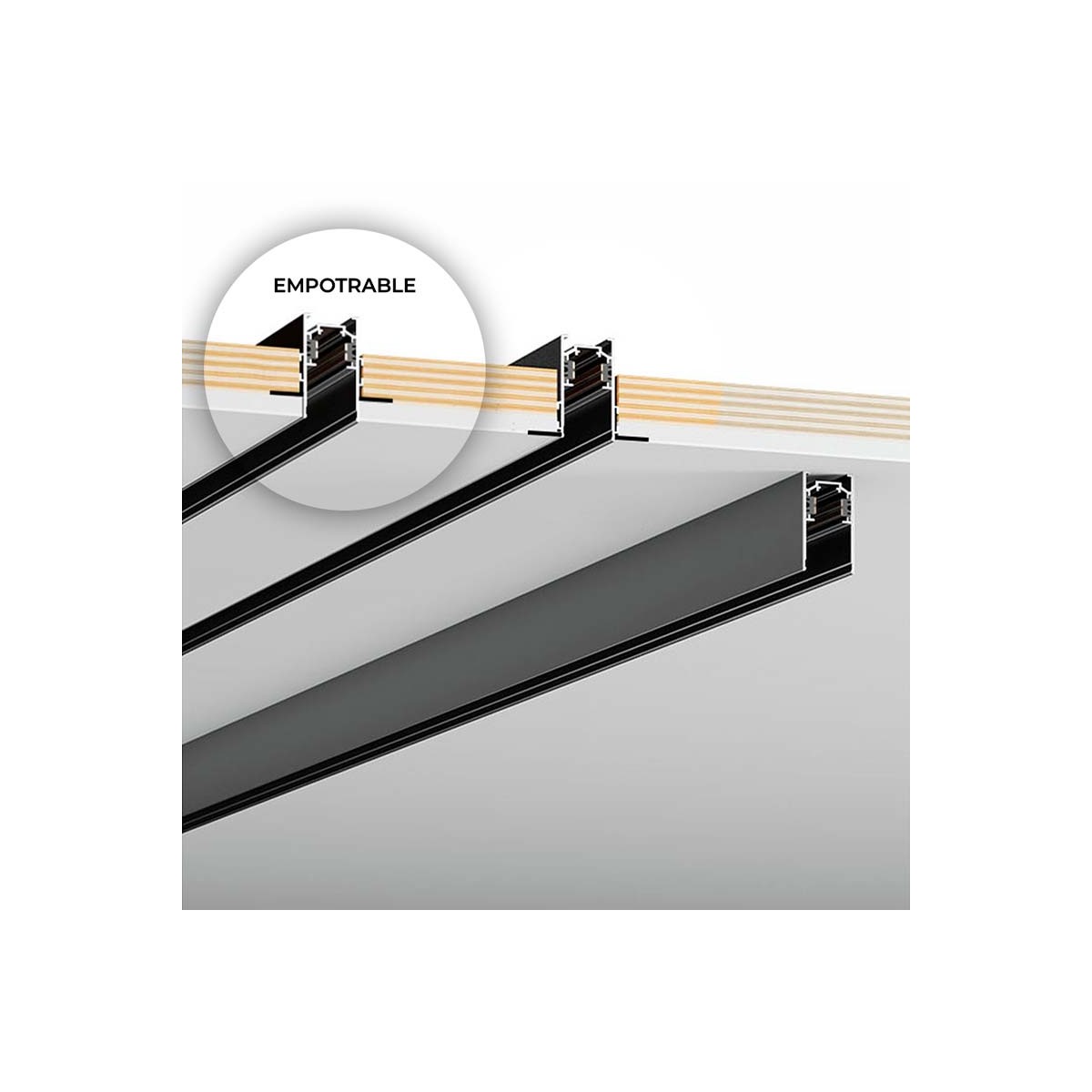 Magnetic rail 20mm recessed - 48V - 2 meters