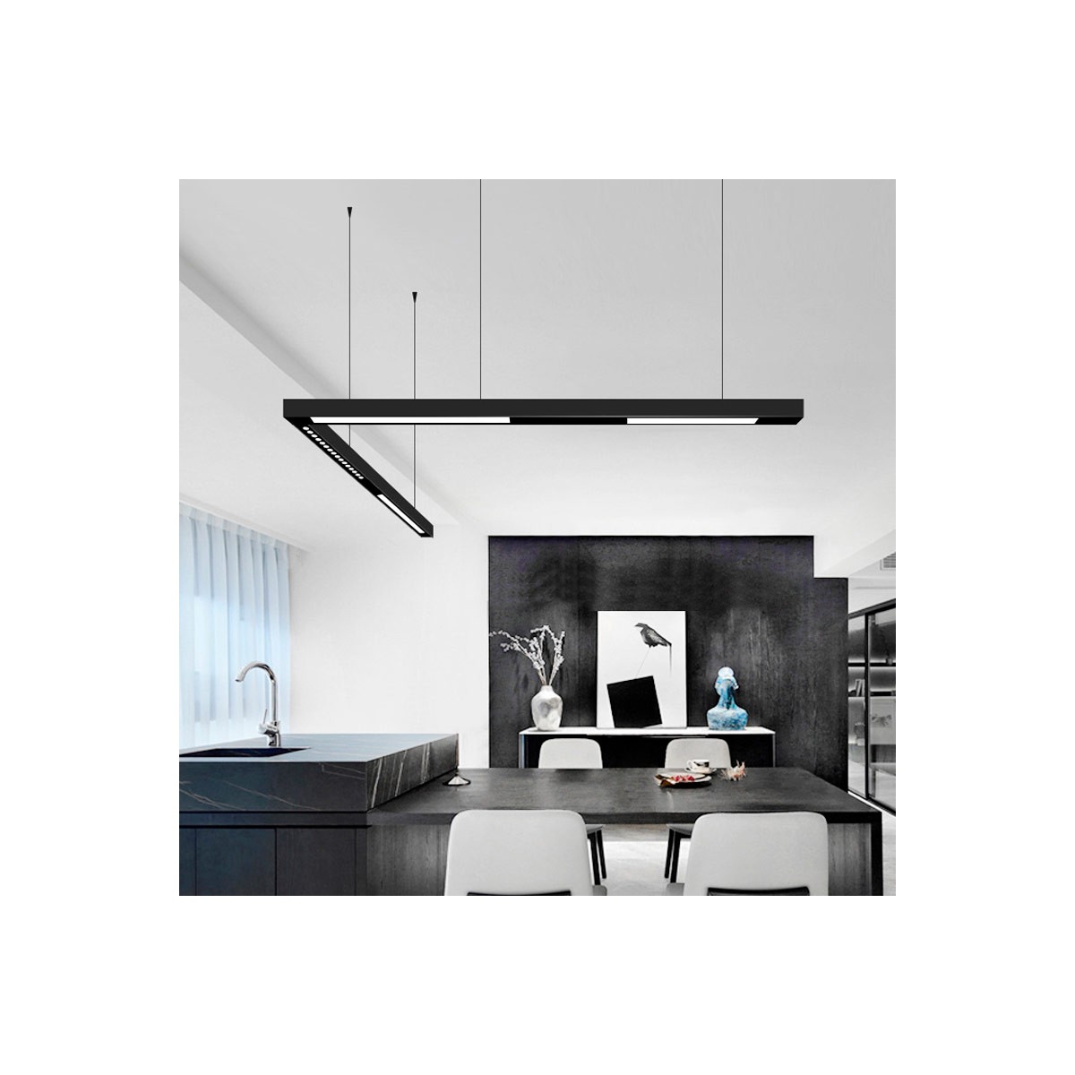 Opal LED linear luminaire for magnetic rail 48V - 10W - Black