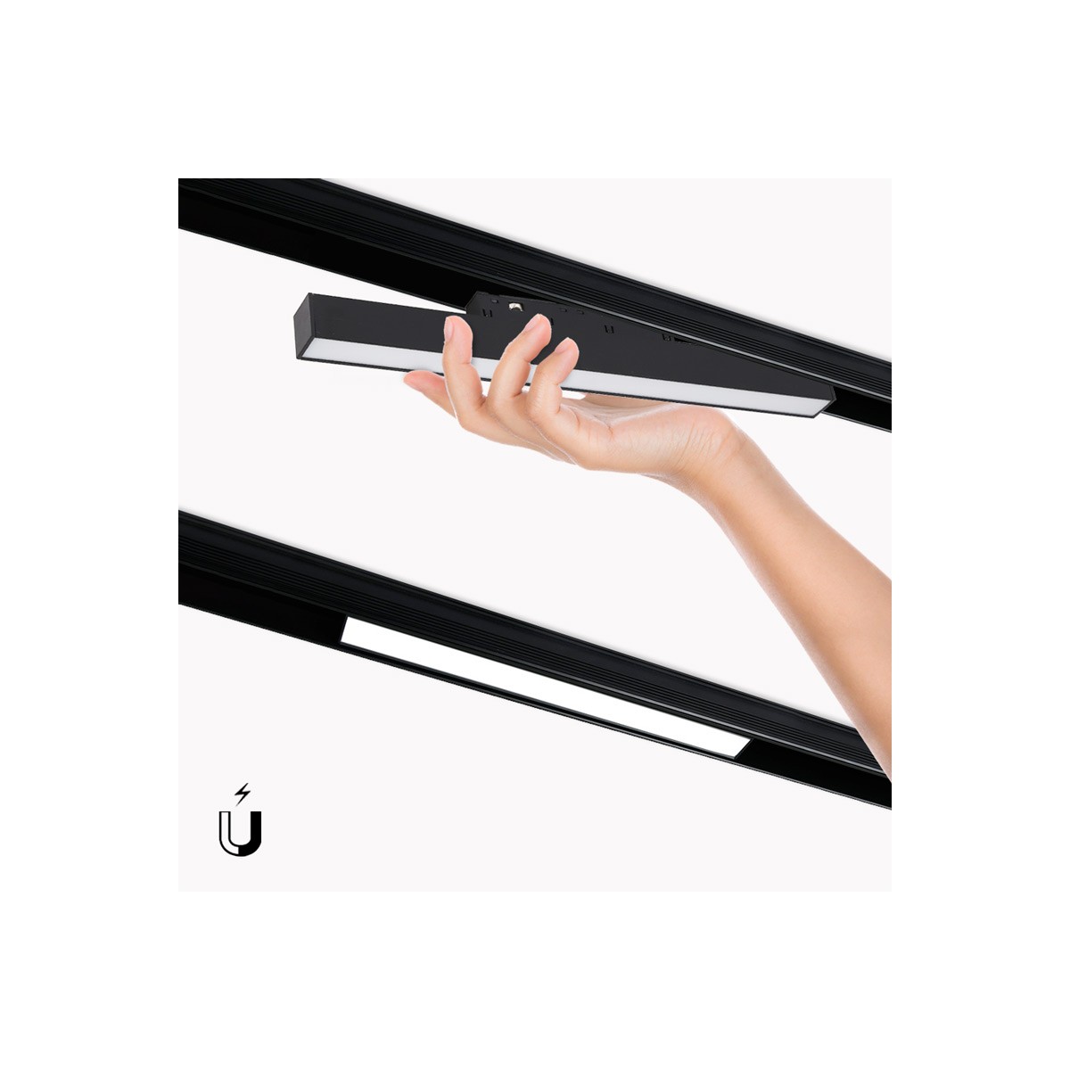 Opal LED linear luminaire for magnetic rail 48V - 10W - Black