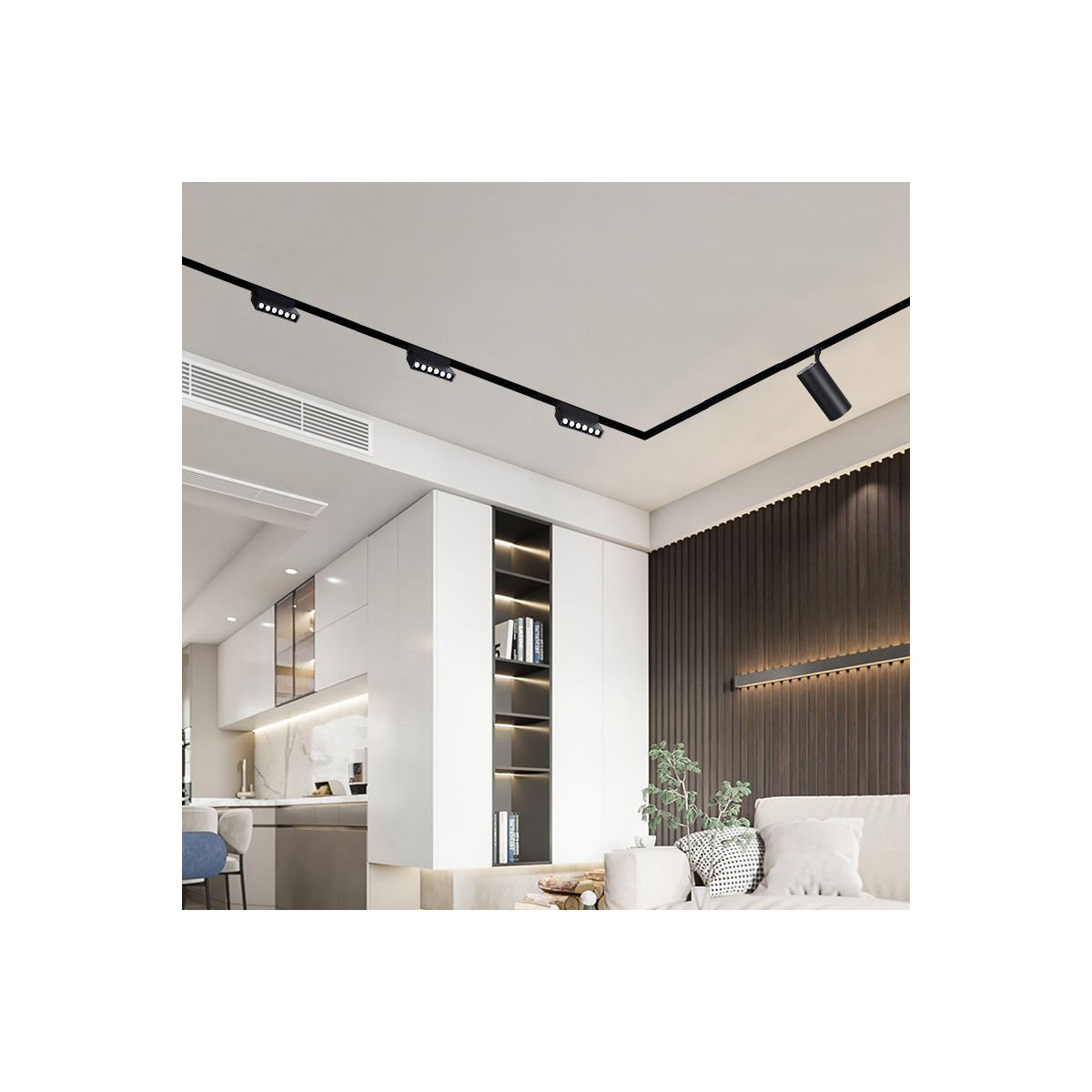 Linear LED swiveling luminaire for magnetic rail 48V - 6W - UGR16 - Black