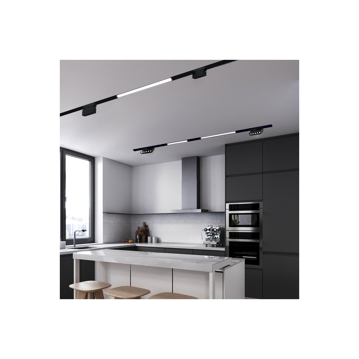 Linear LED swiveling luminaire for magnetic rail 48V - 6W - UGR16 - Black