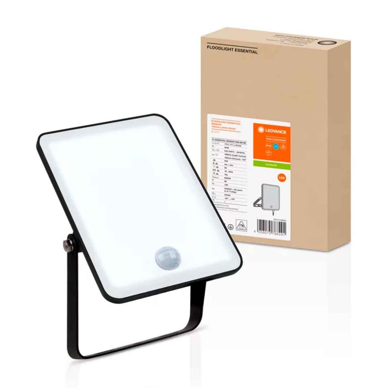 LEDVANCE floodlight with motion sensor - 20W - ESSENTIAL range - 1900lm ...