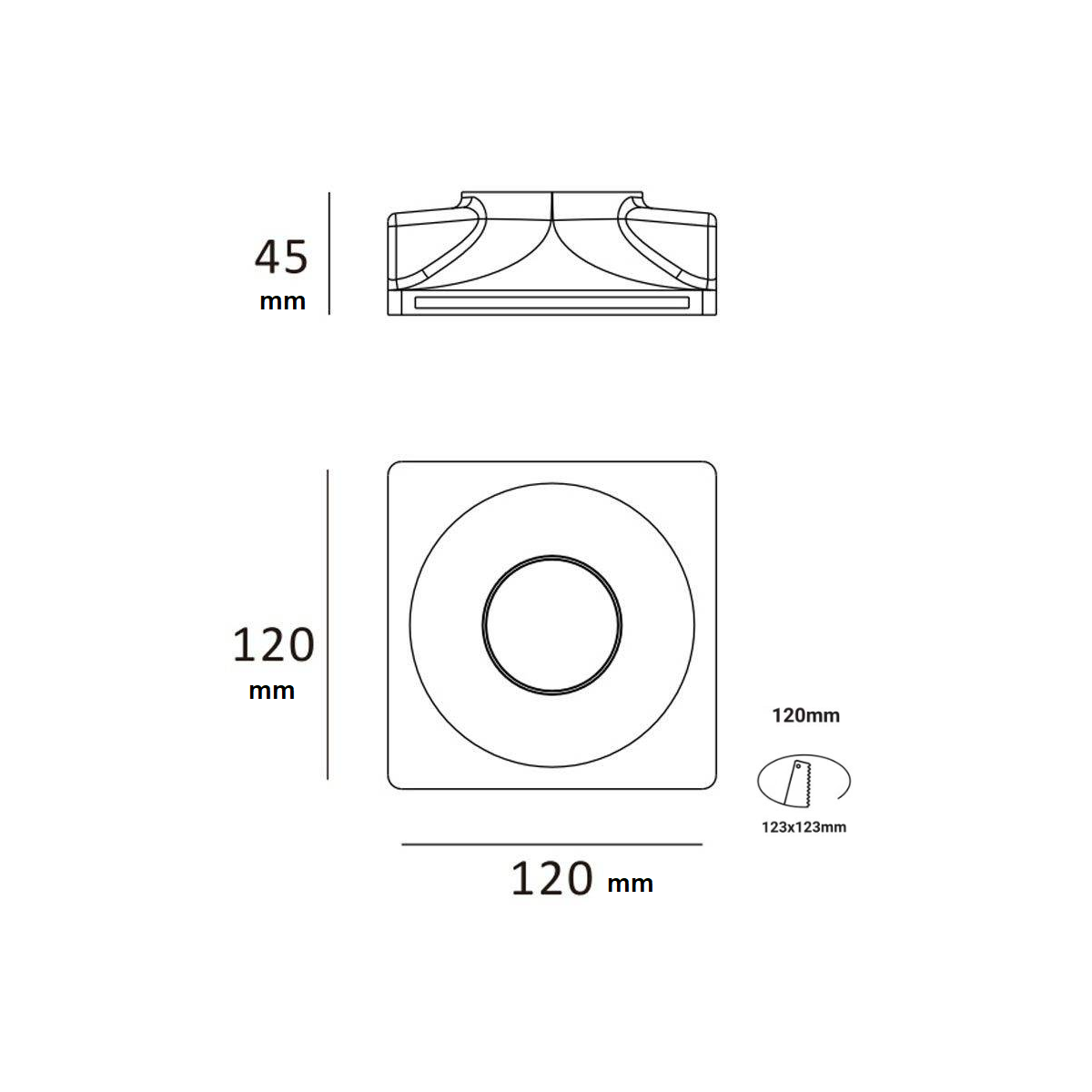 Square plaster downlight - Trimless - 1 x GU10 - Downlights Led