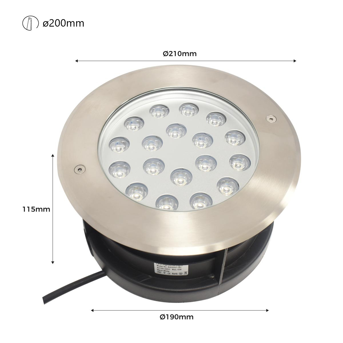LED ground recessed beacon 18W - Warm white - Ø21cm- IP67
