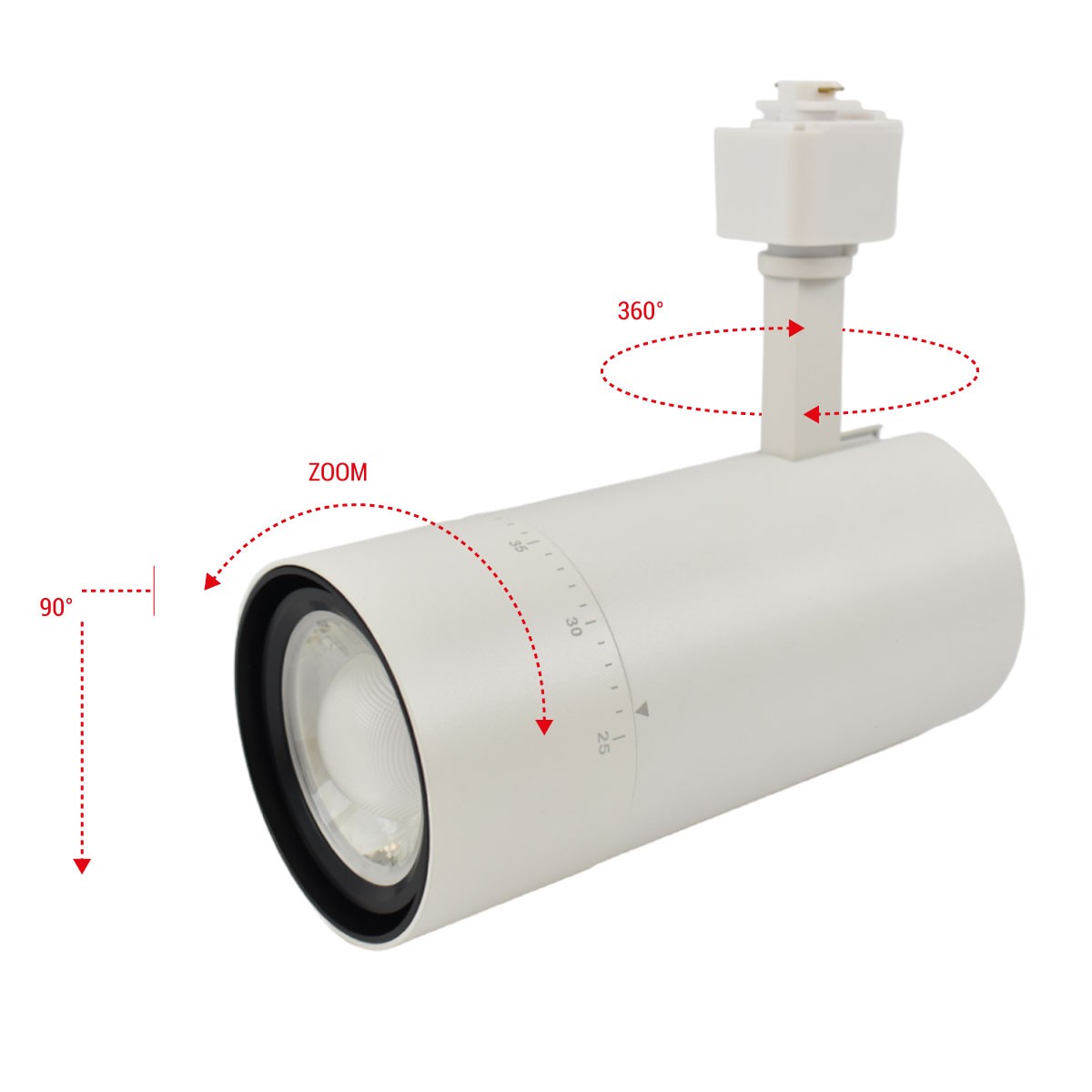 LED track spotlights single-phase zoom CCT with adjustable aperture 25W COB