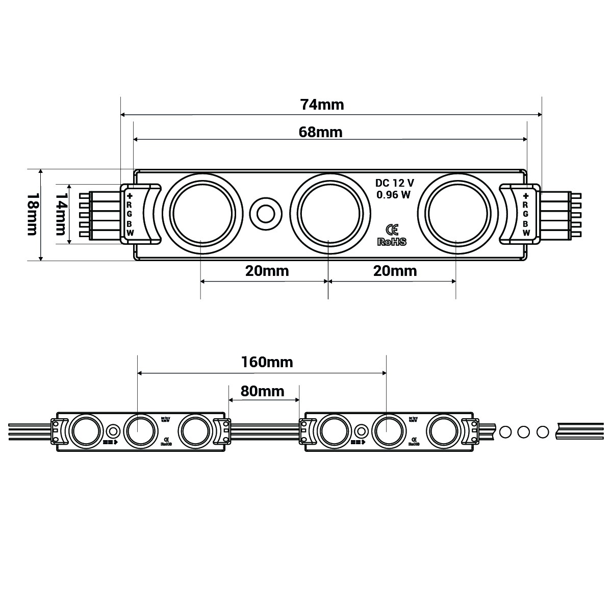 RGBW LED modules for signs - 0.96W - 12V - IP65- 140º.