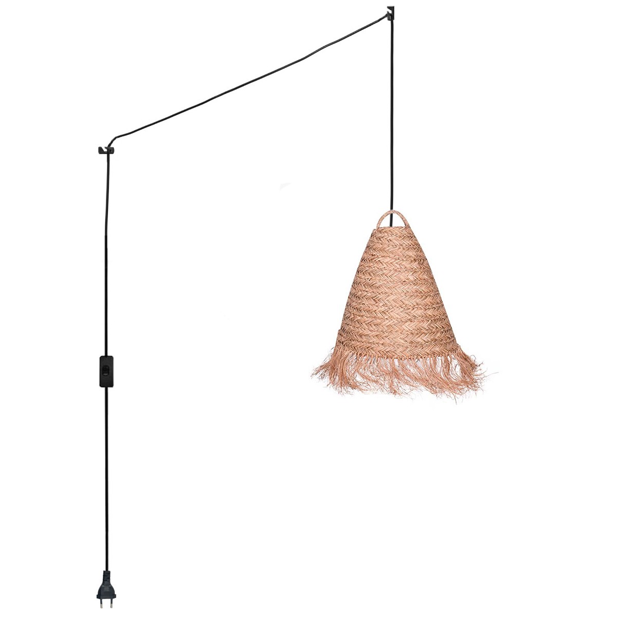 Natural fiber pendant lamp "NAM" with switch and plug