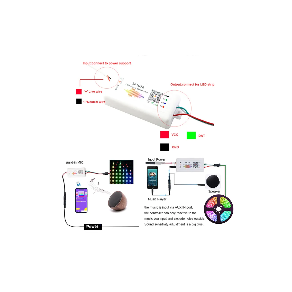 RGBW IC Pixel SPI Bluetooth and Wifi music controller for RGBW LED strips