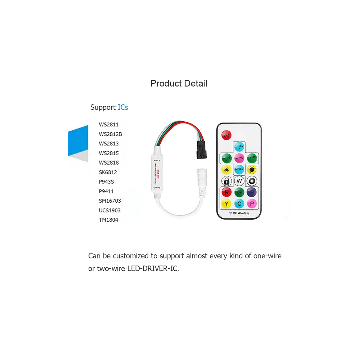 RGB/RGBW pixel IC LED controller with RF remote control - 5-24V DC ...