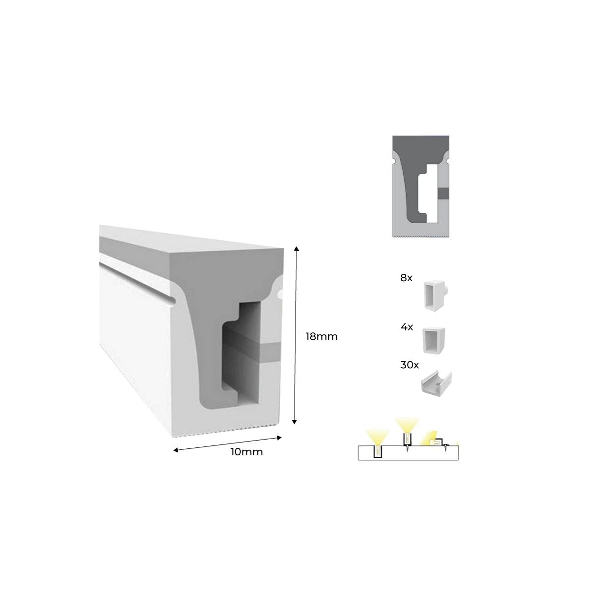 Flexible LED Neon 10 Meters 11W/m 24V 10x18mm IP67 complete KIT