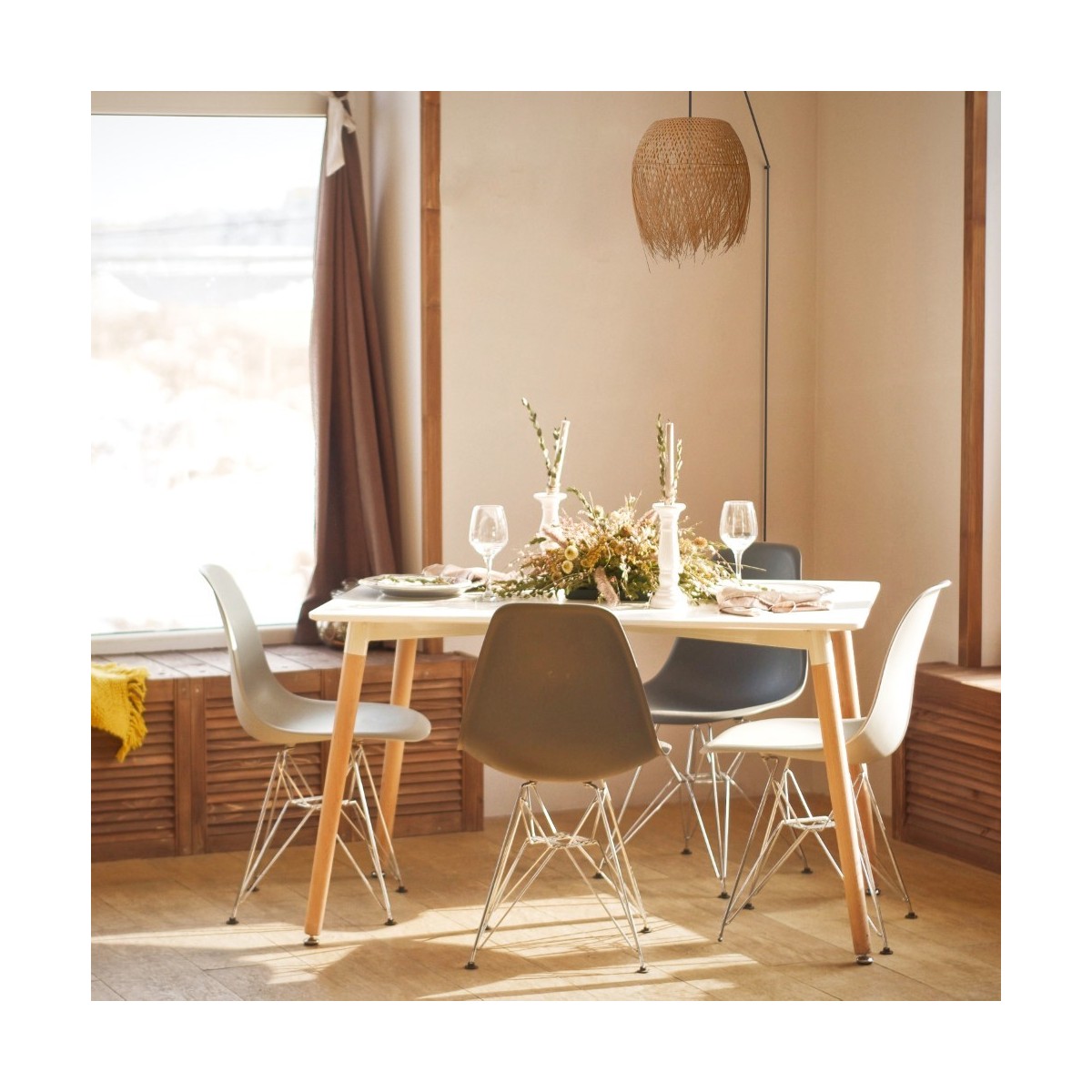 Rattan pendant lamp "Java" with switch and socket