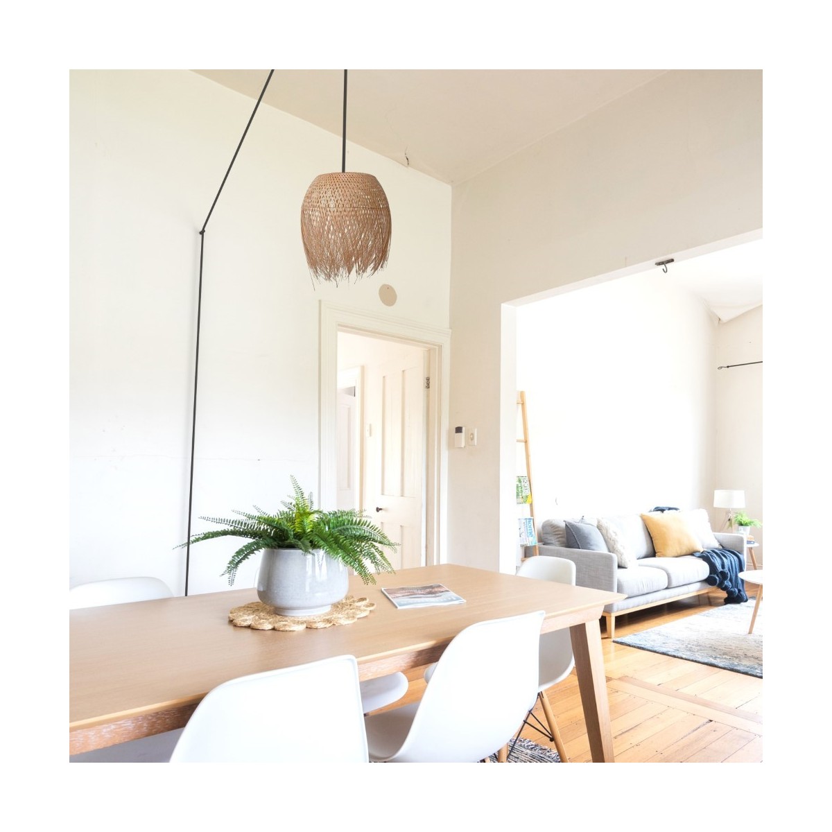 Rattan pendant lamp "Java" with switch and socket