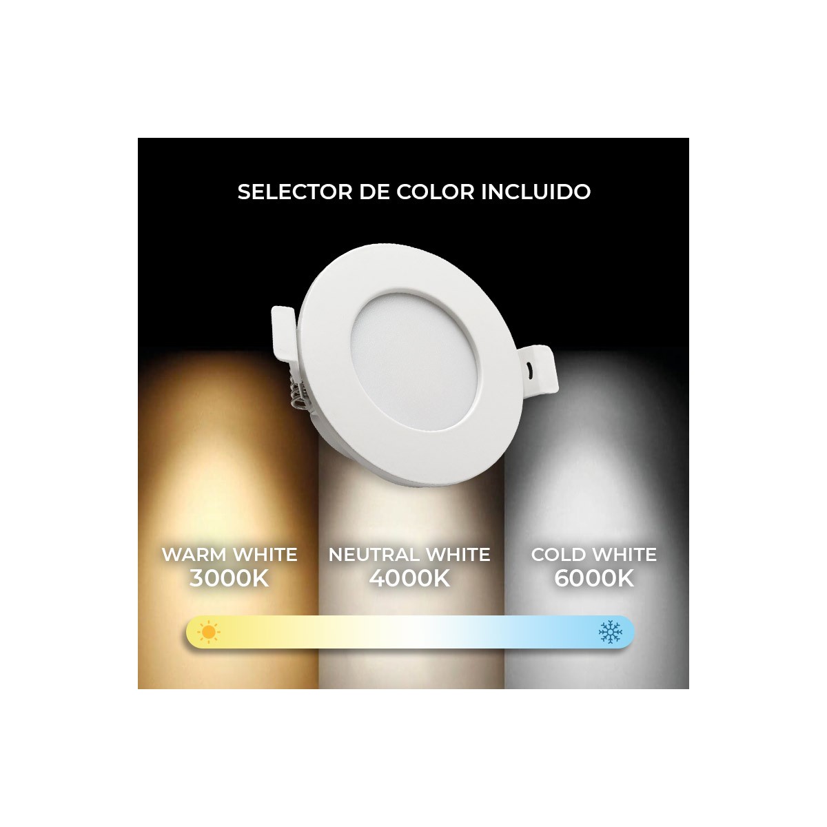 Pack x 3 - Waterproof recessed LED downlight CCT - 7W - IP44 - Cut Ø 68 ...