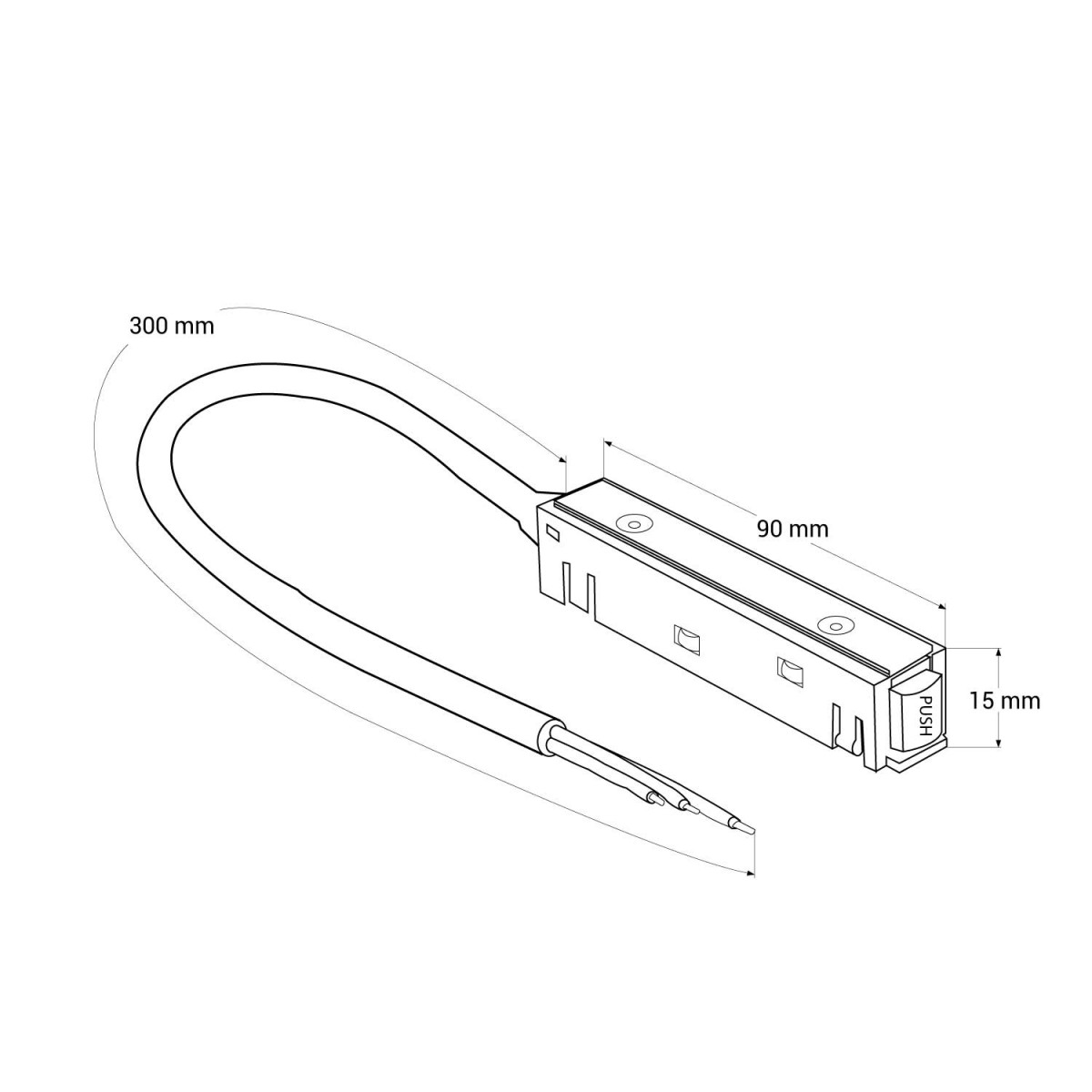 Start connector with cable for external magnetic rail source 20mm