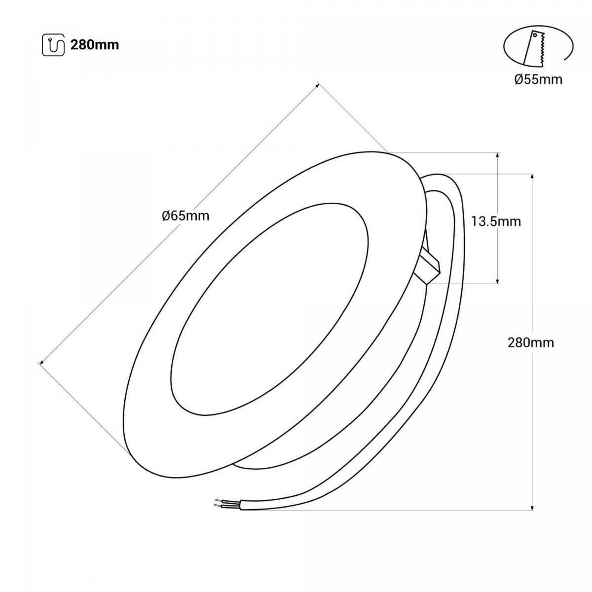 Under cabinet LED downlight - 2W 220V AC - IP44