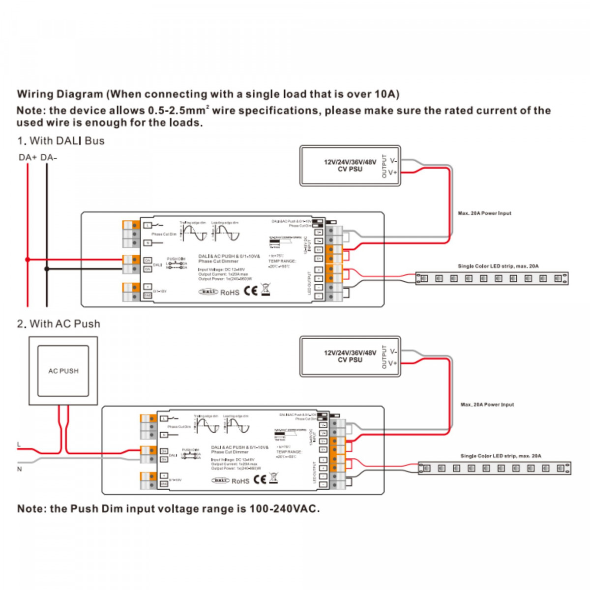 4 in 1 LED Controller-12-48V DC -TRIAC + 0-10V + DALI + PUSH