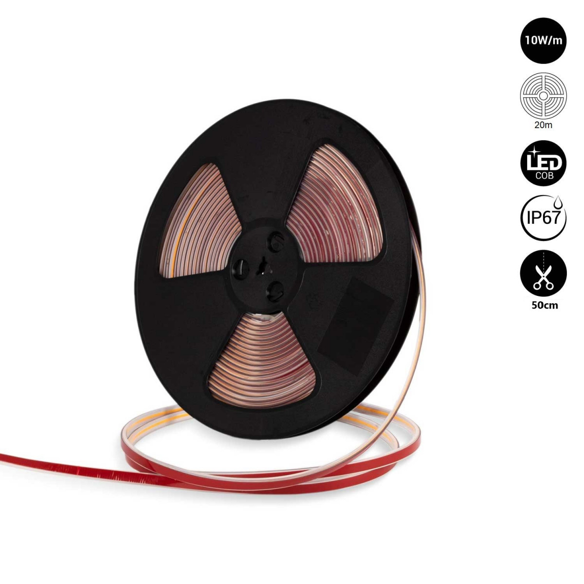 220V AC COB LED Strip - 10W/m - 12mm - IP67 - 20 meters