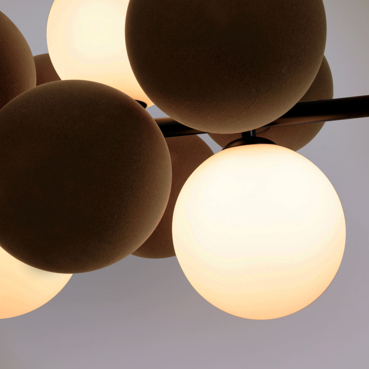 Acoustic pendant lamp -4 luminous spheres /8 sound absorbing