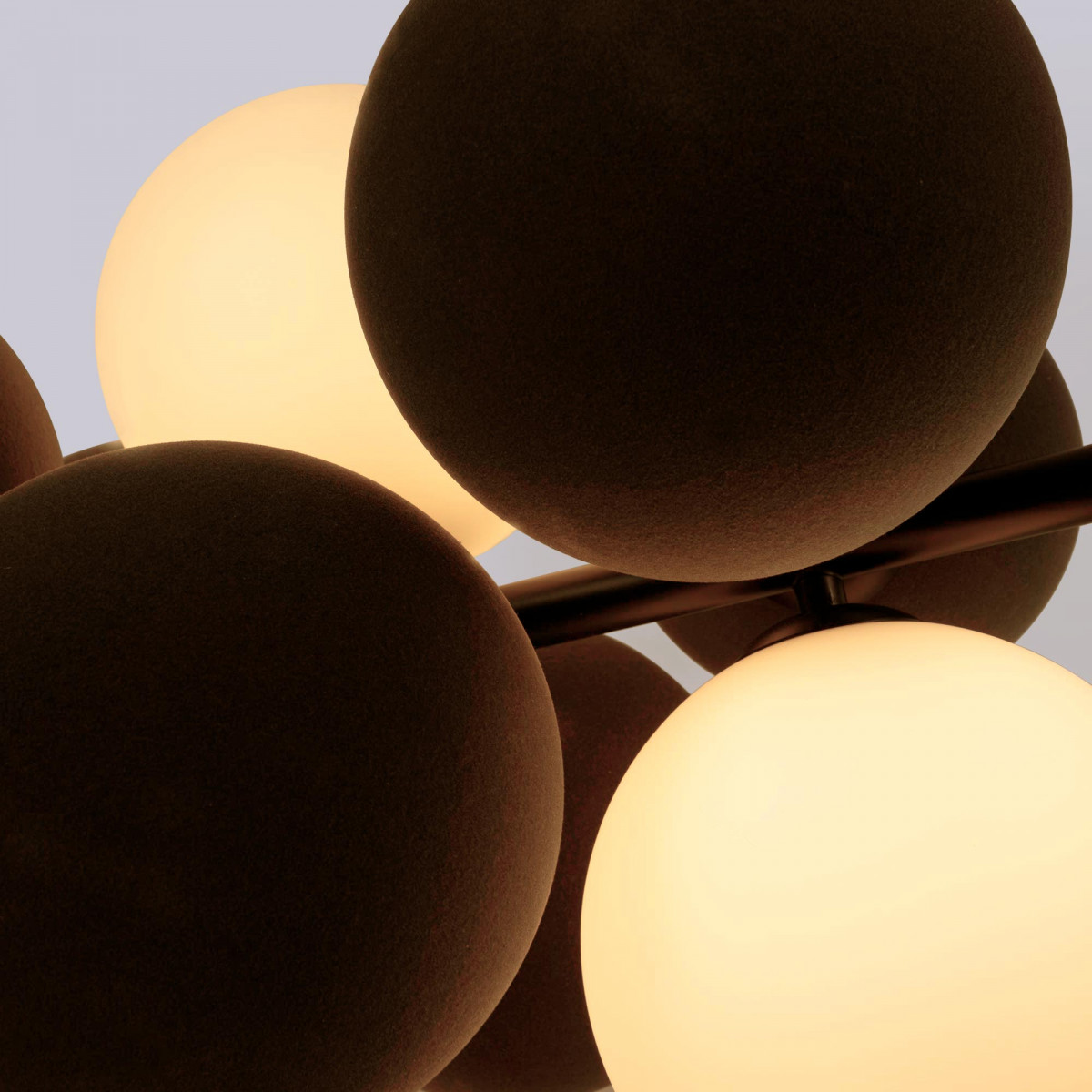Acoustic pendant lamp -4 luminous spheres /8 sound absorbing