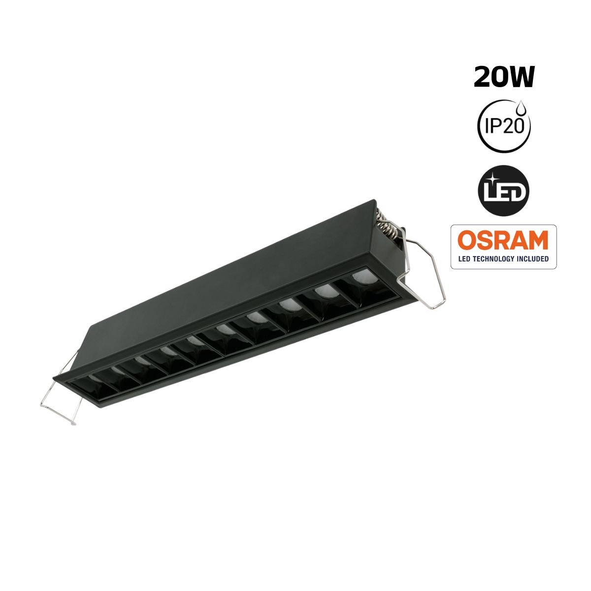 Recessed linear LED downlight - 20W - CRI90 - OSRAM - Black