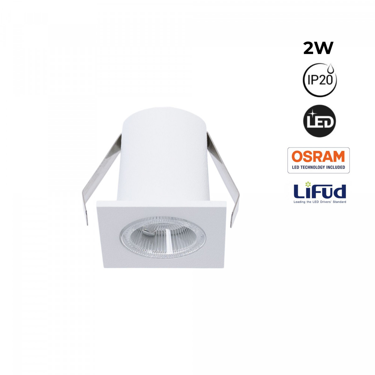 Recessed square LED downlight - 2W -Osram Chip -UGR18 -White