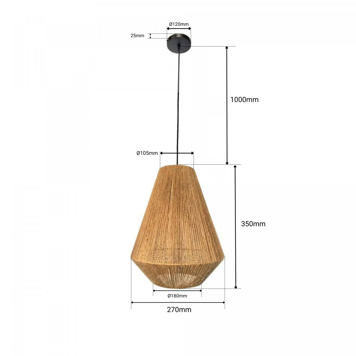 Hanging rope lamp "ROSS" | Natural rope lamp