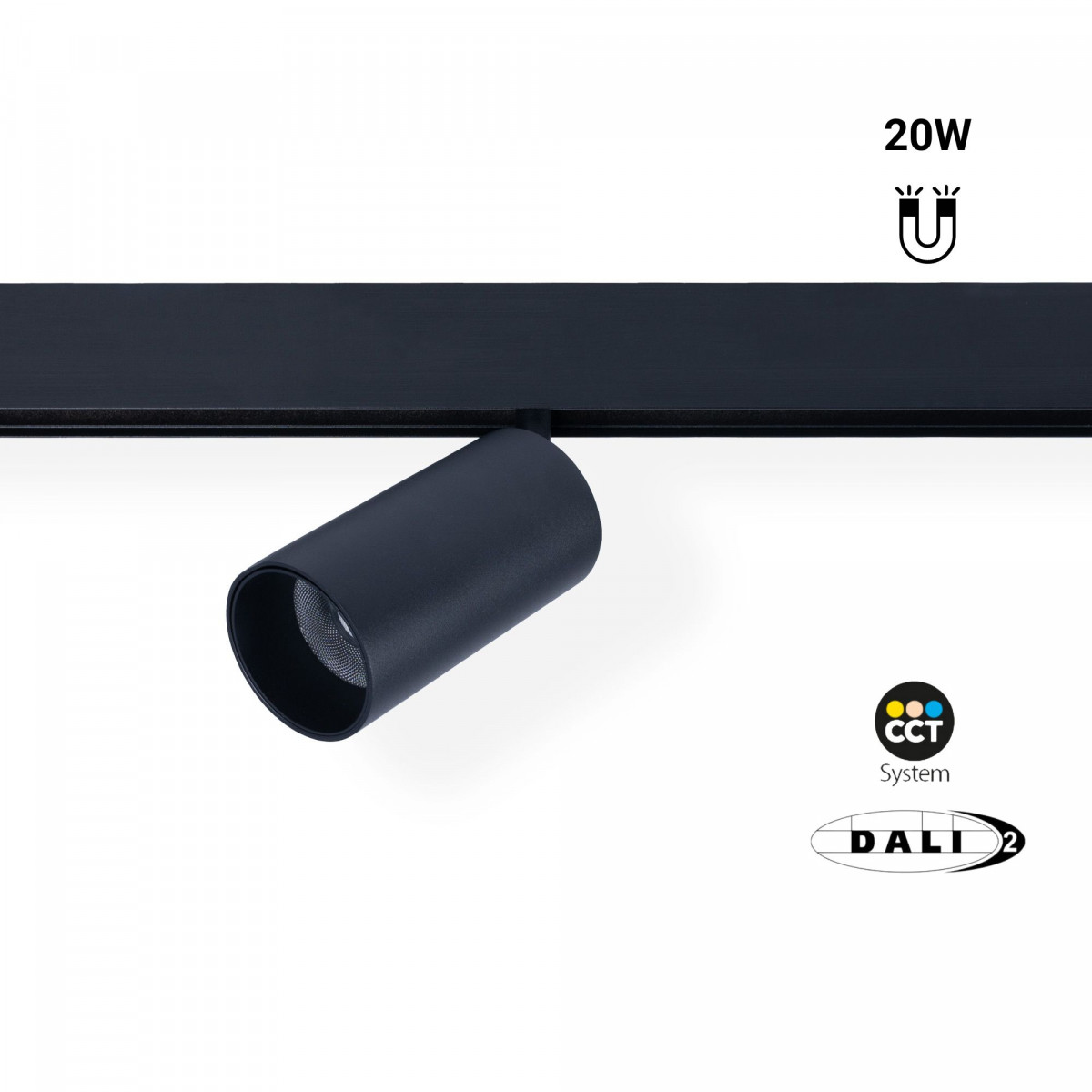 Magnetic track LED spotlight - 48V - 20W - DALI-2 - Black