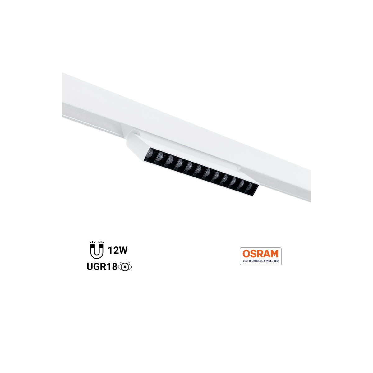 Linear spotlight for magnetic track 48V- 12W - 2800K - White
