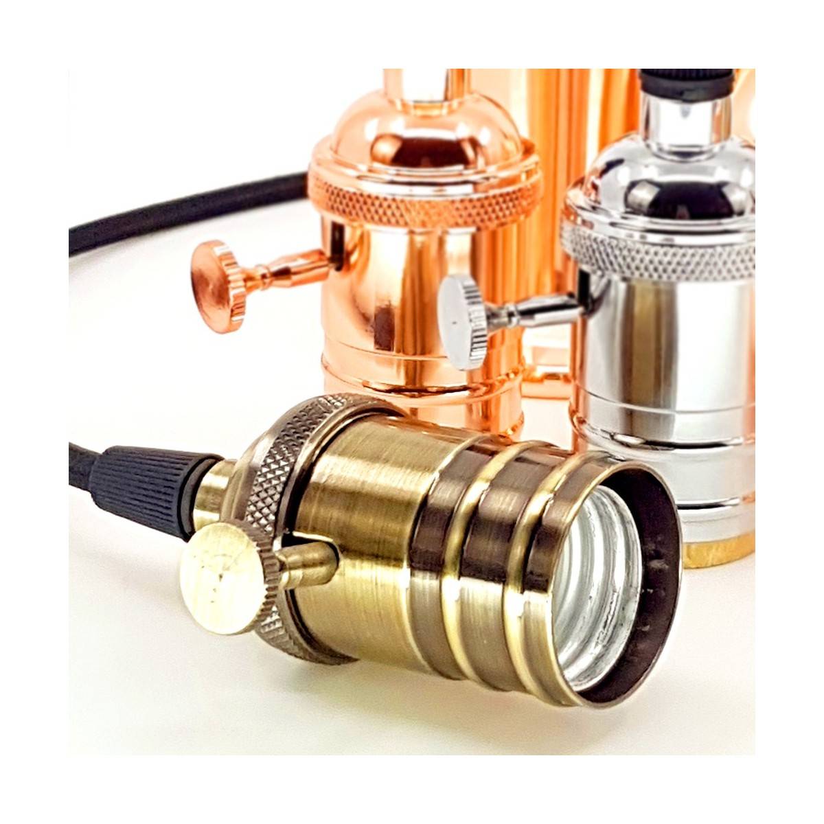 Vintage E27 lamp holder socket bronze color with switch