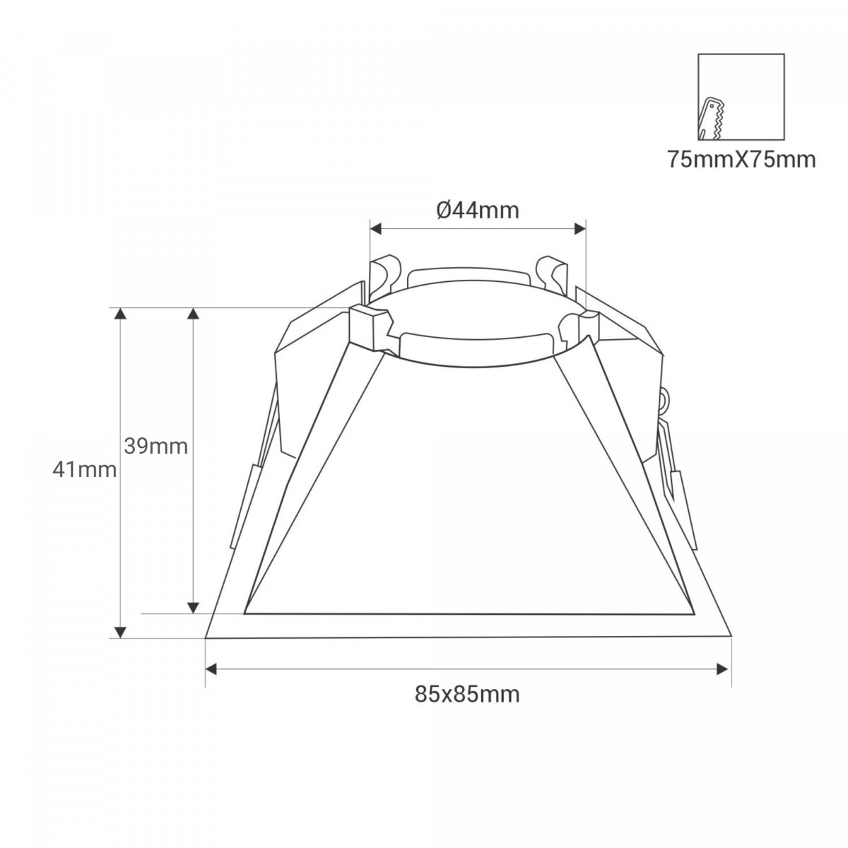Square downlight ring - Low UGR - 75x75mm / SWAP Arkoslight