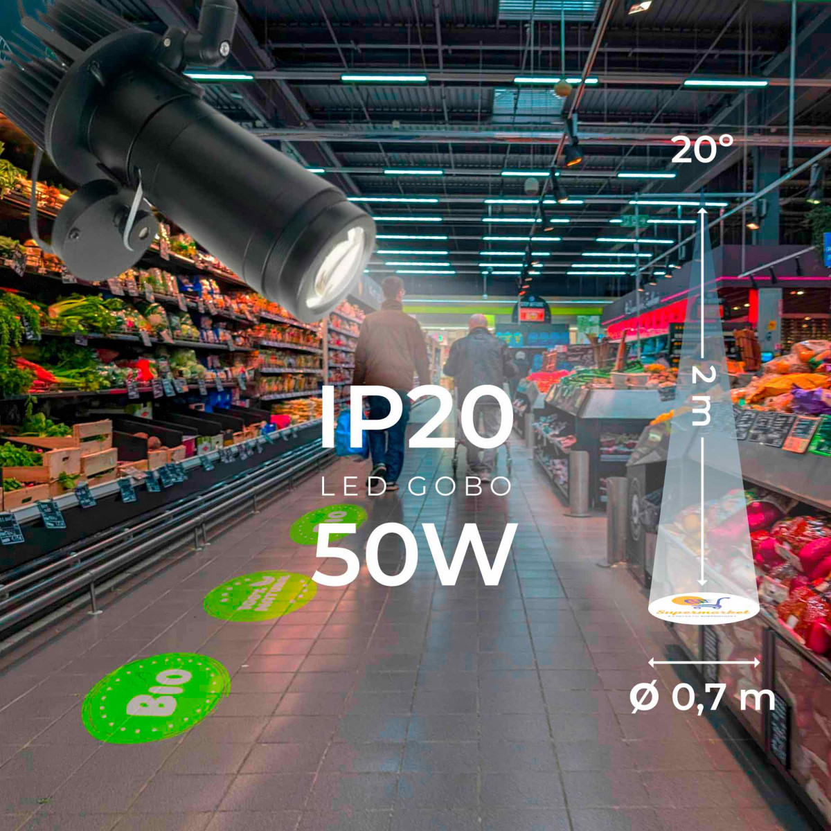 Rotating LED GOBO Projector 50W - Indoor - 20° Optics - IP20