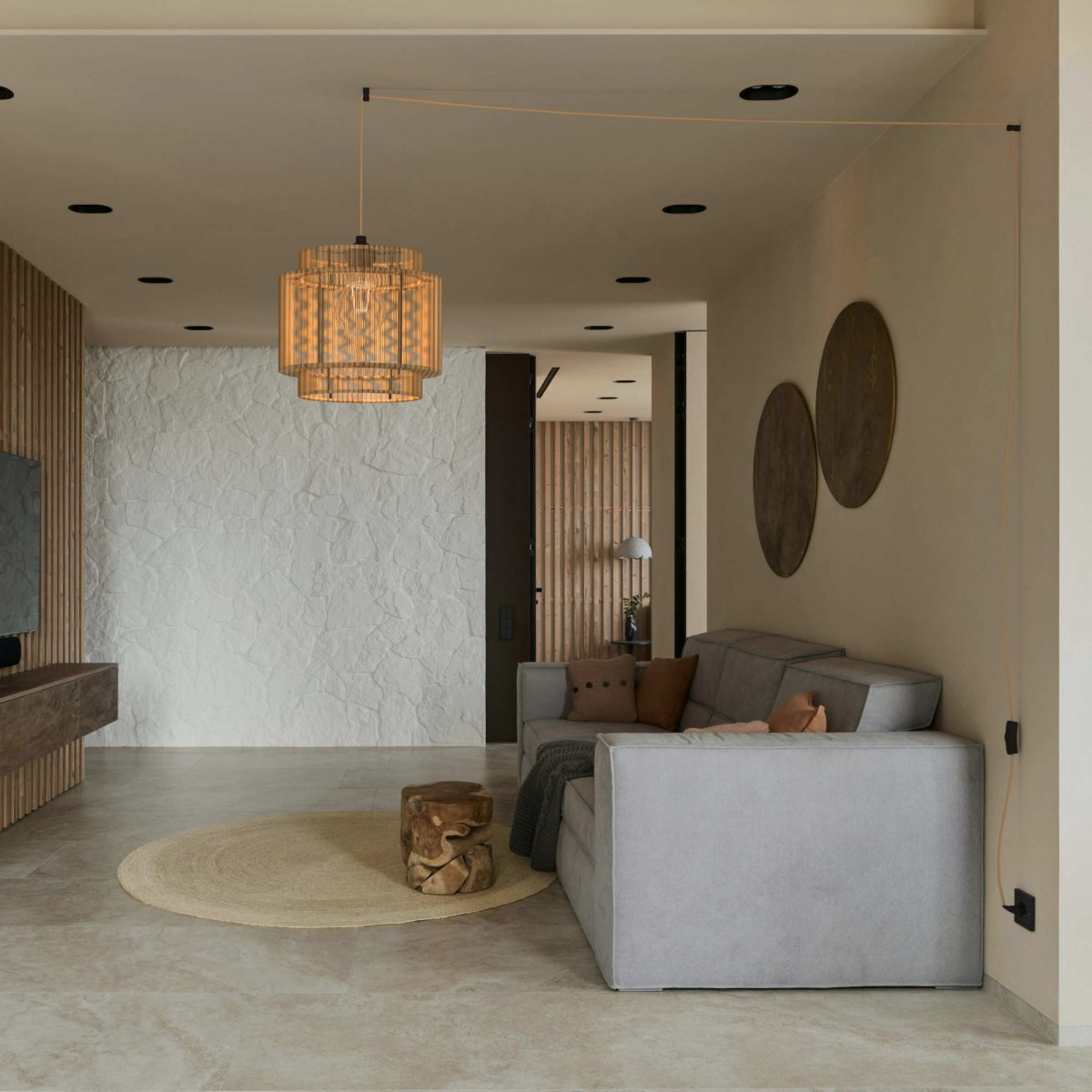 Jute hanging lamp "RAWA" with switch and plug - E27