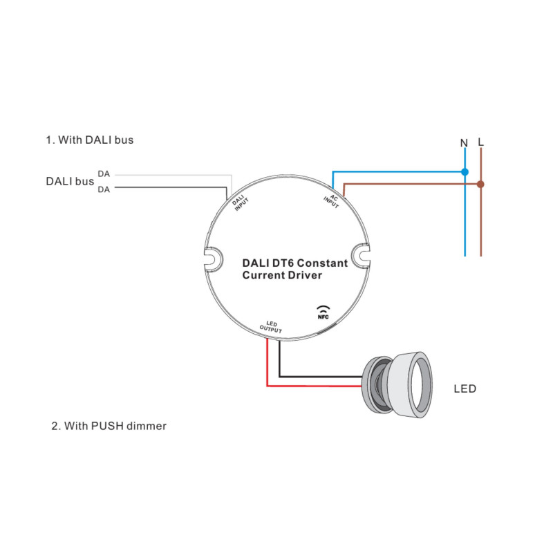 DALI DT6 NFC dimmable driver monochrome 220-240V - Output 10-42V DC - 200-700mA - 15W