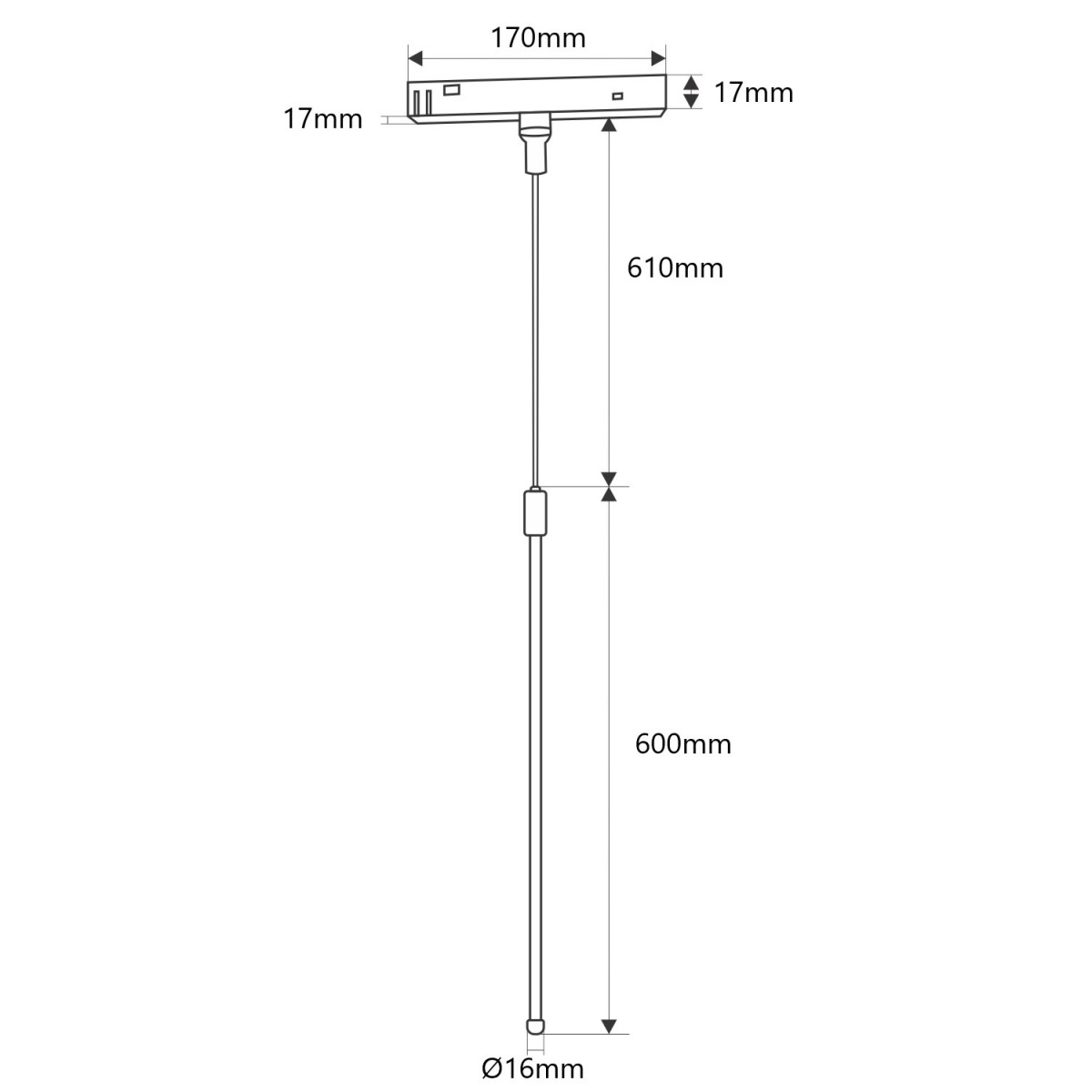 Vertical LED pendant lamp for magnetic track - 48V - 12W - 2800K - Black