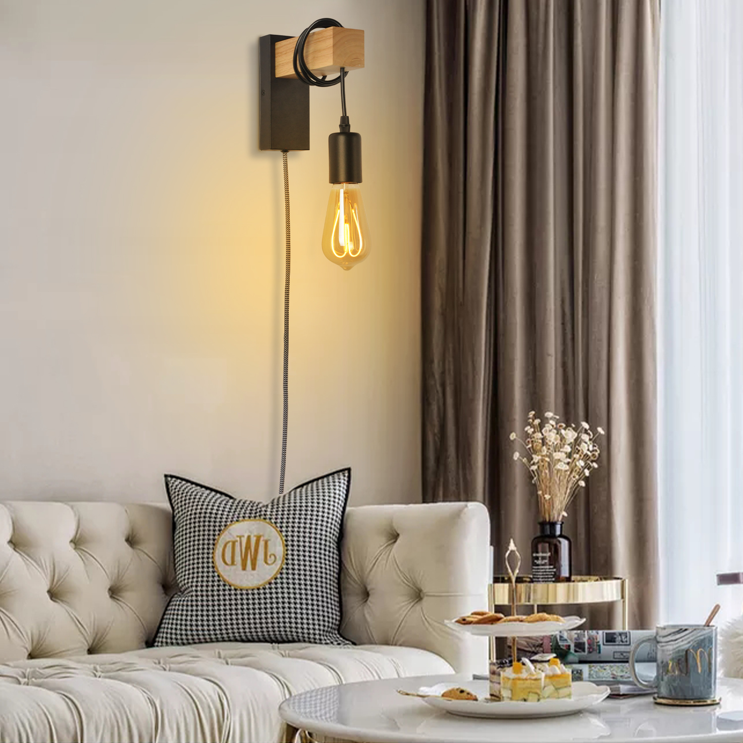 Aplique TOWNSHEND pared de madera con enchufe Apliques de Pared Interior