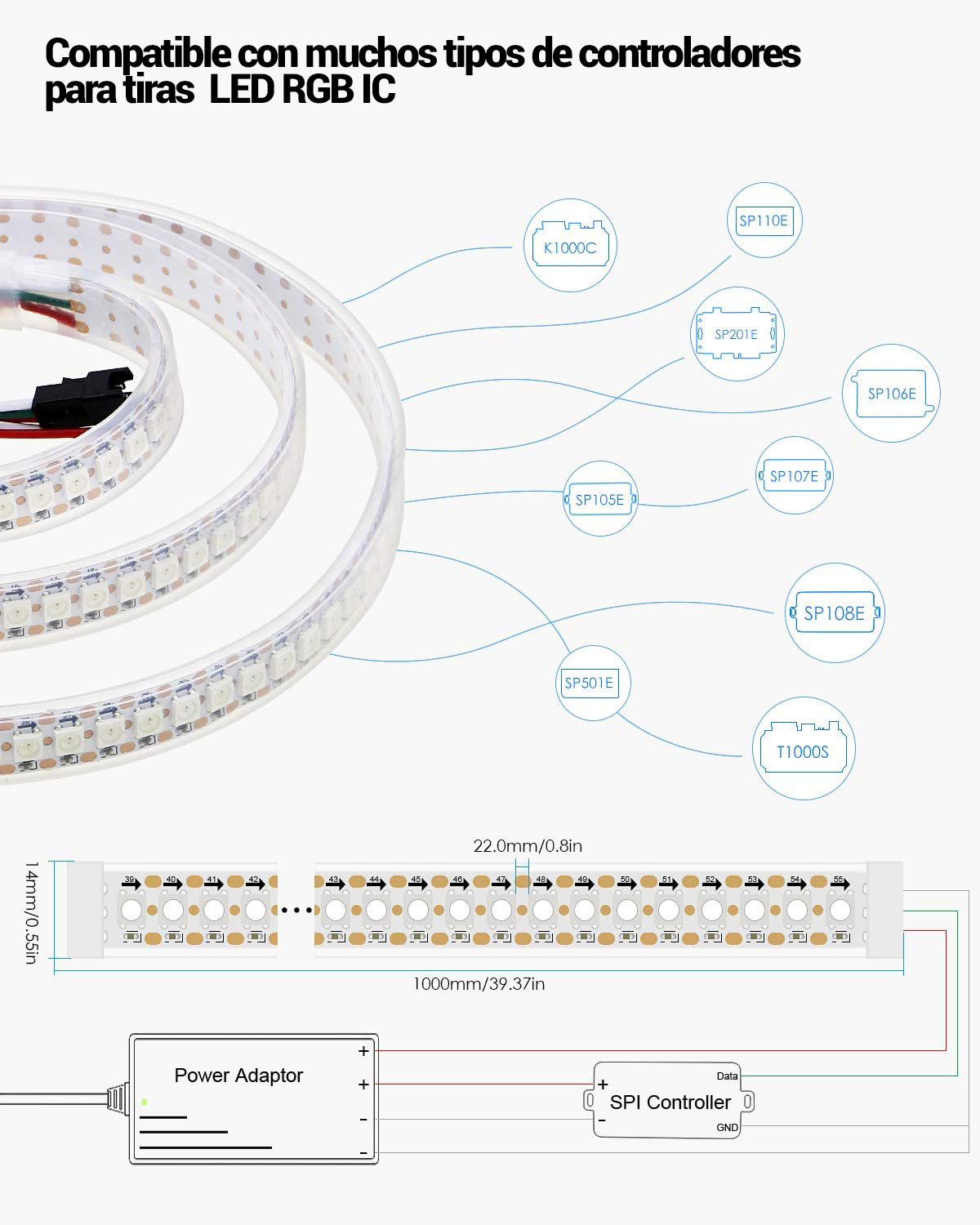 Tira LED inteligente IC 5V/DC 2 metros IP20 - Tiras LED inteligentes